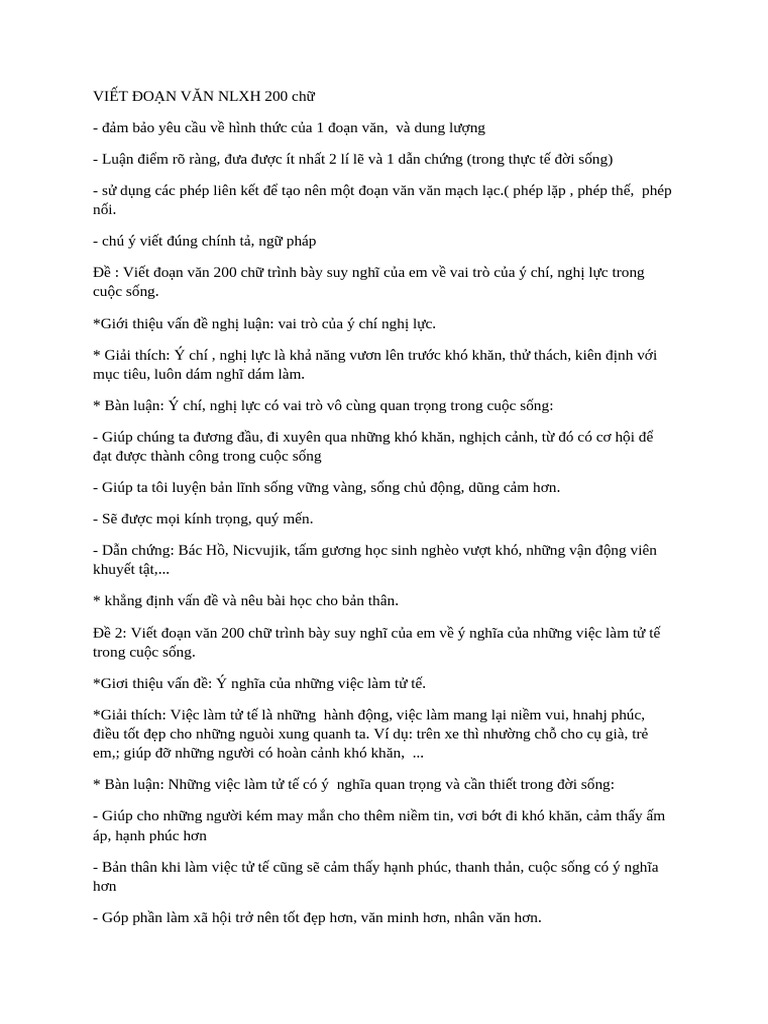 Viết Đoạn Văn Nlxh 200 Chữ | PDF