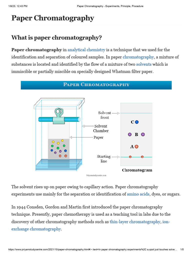 Paper Chromatography - Experiments, Principle, Procedure | PDF | Chromatography | Separation ...