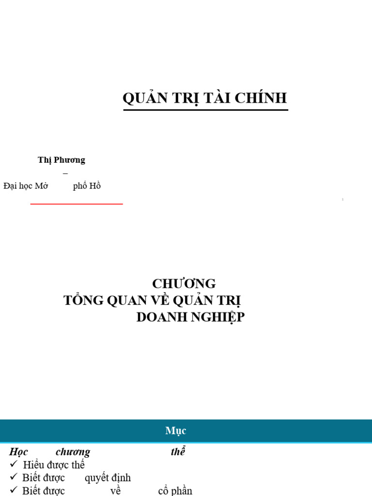QTTC. Chuong 1. Tong Quan Ve Quan Tri Tai Chinh Doanh Nghiep | PDF