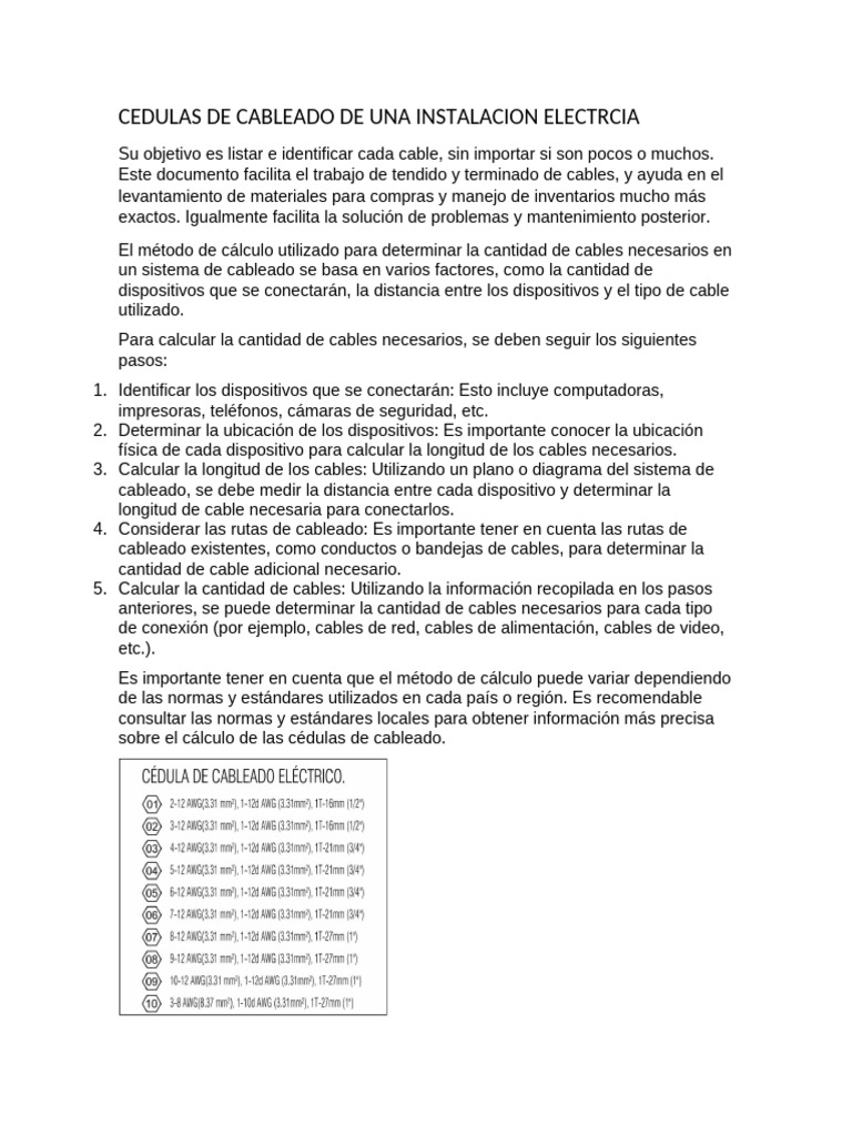 Cedulas de Cableado de Una Instalacion Electrcia | PDF