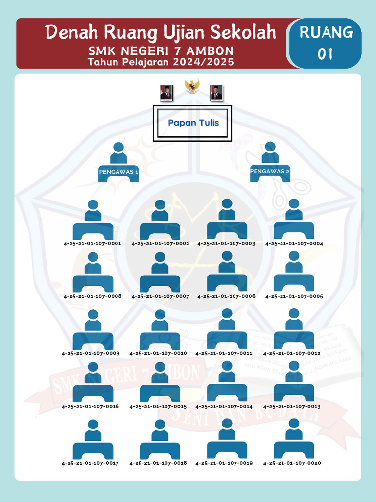 Denah Tempat Duduk Ruang Ujian Sekolah 2025 | PDF