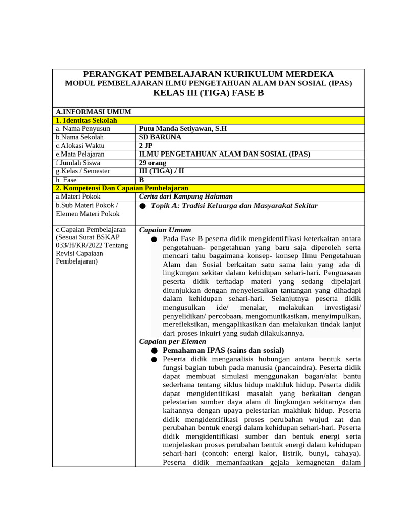 Ipas Topik A Tradisi - Kelas 3 | PDF