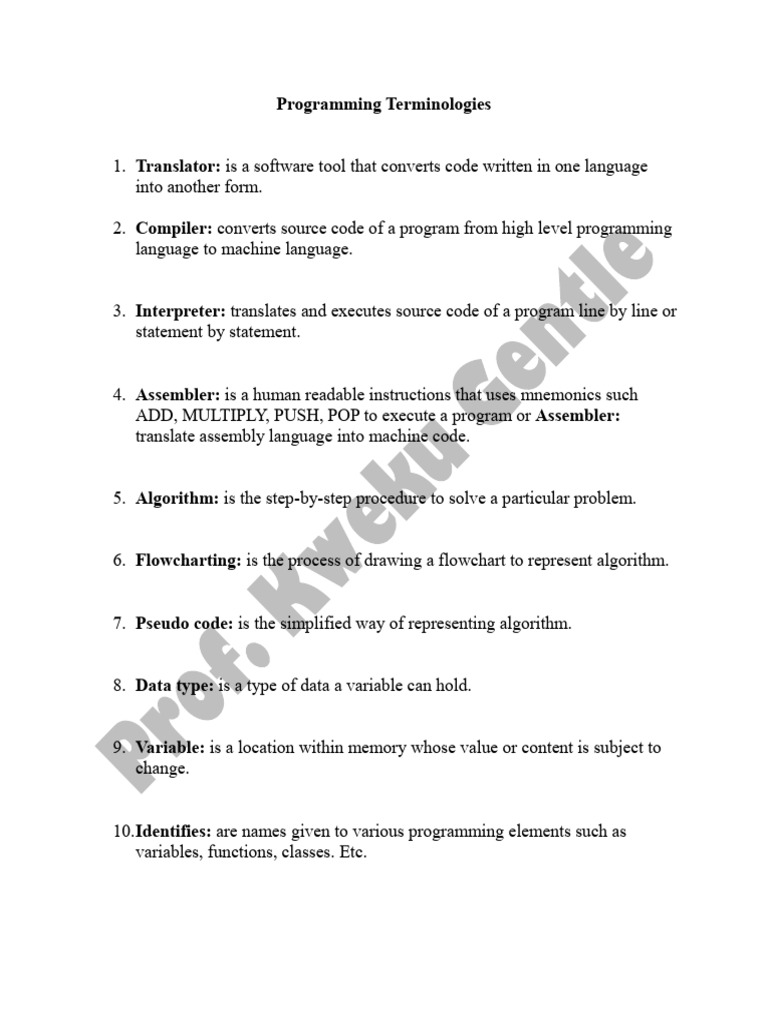 Programming Terminologies (Prof. Kweku Gentle) | PDF