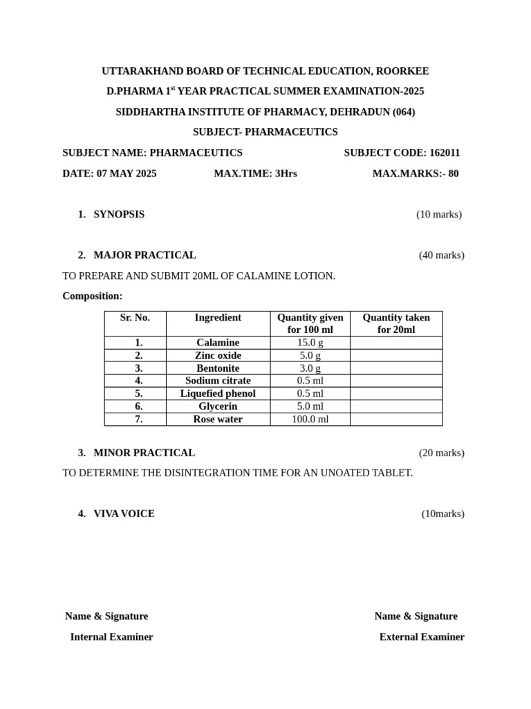 Pharmaeutics - Practical 2025 | PDF | Tablet (Pharmacy) | Chemical Substances