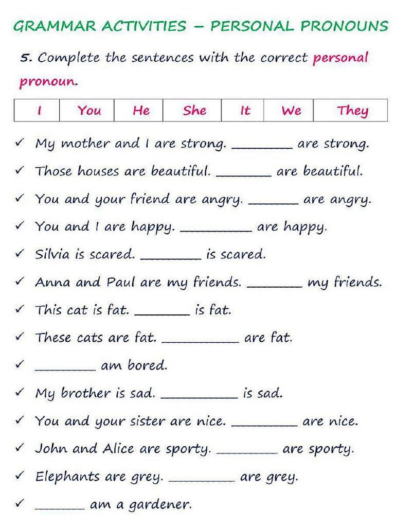 Personal Pronoun Exercise 7 | PDF