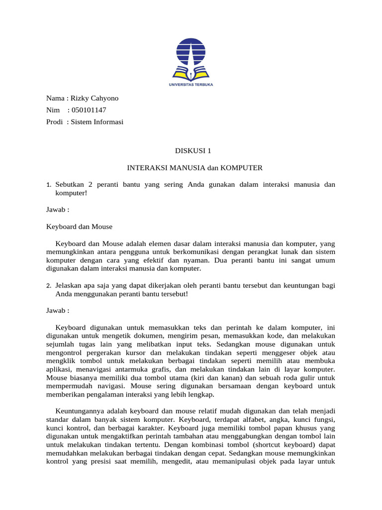 Diskusi 1 Interaksi Manusia Dan Komputer | PDF