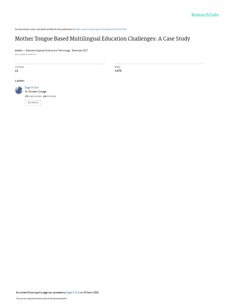 Mother-Tongue-Based-Multilingual-Education-Challenges-Case-Study-EAST-17-103 | PDF ...