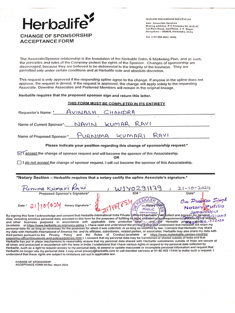 Change of Sponsorship Acceptance Form | PDF