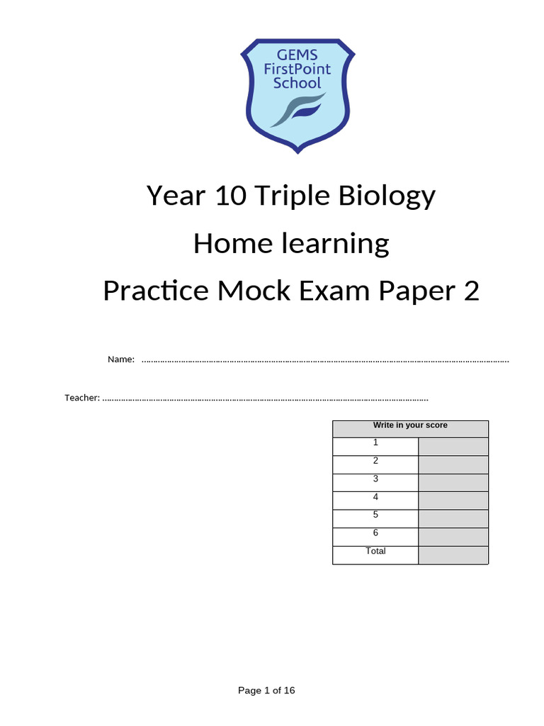 Year 10 Biology Mock Exam Practice | PDF | Sexual Reproduction | Eye