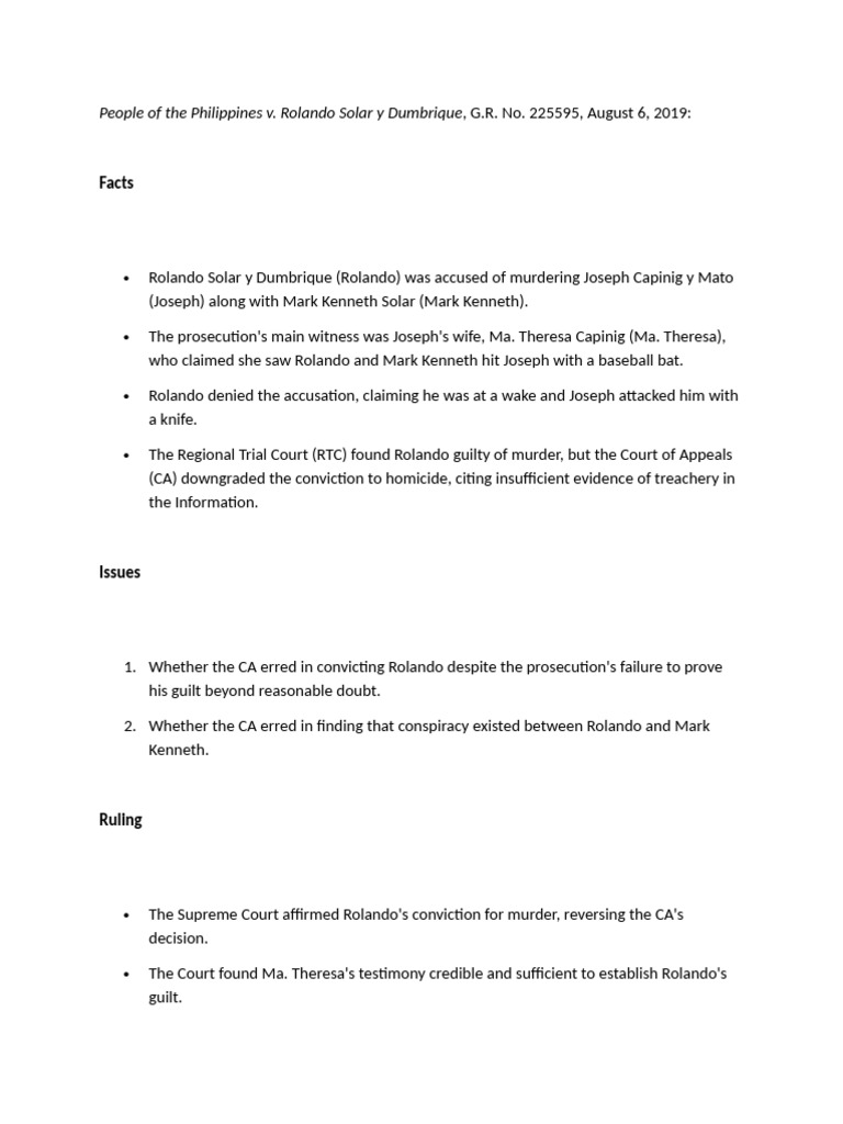 People of The Philippines v. Rolando Solar y Dumbrique | PDF ...
