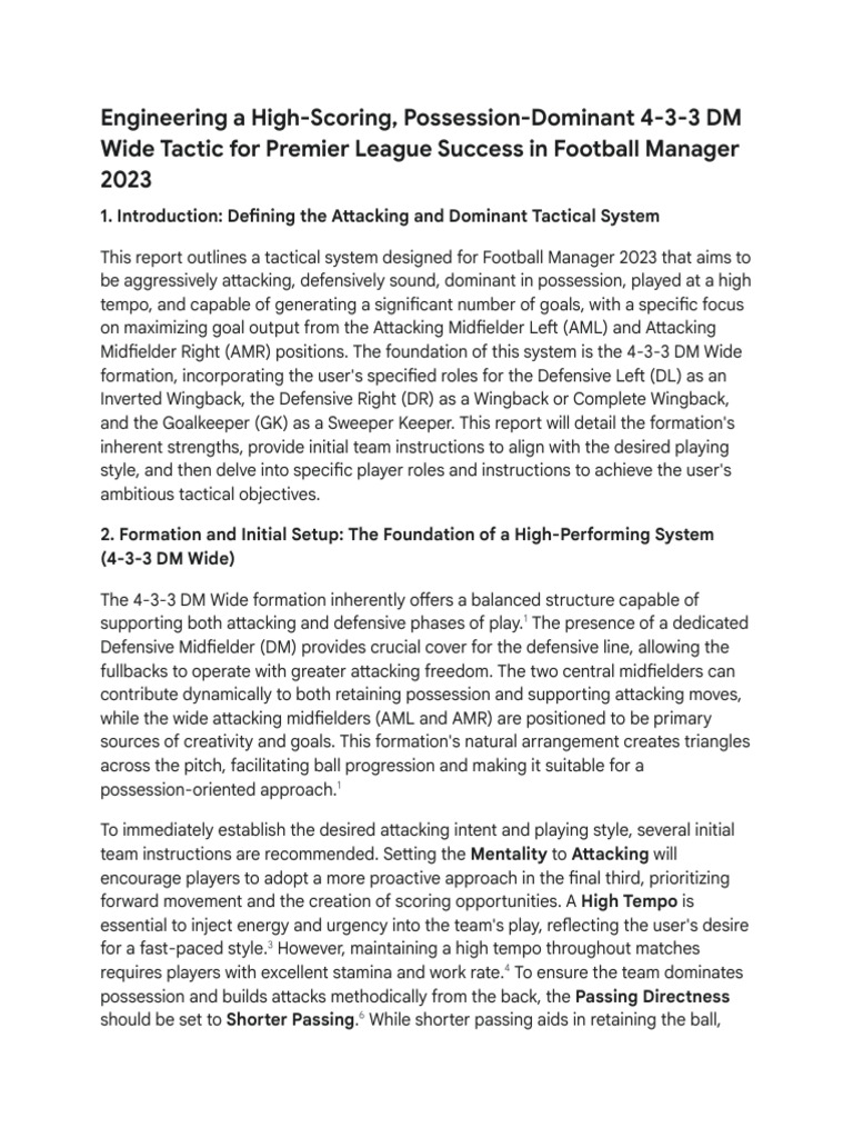 4-3-3 DM Wide Tactic for FM23 Success | PDF | Forward (Association ...