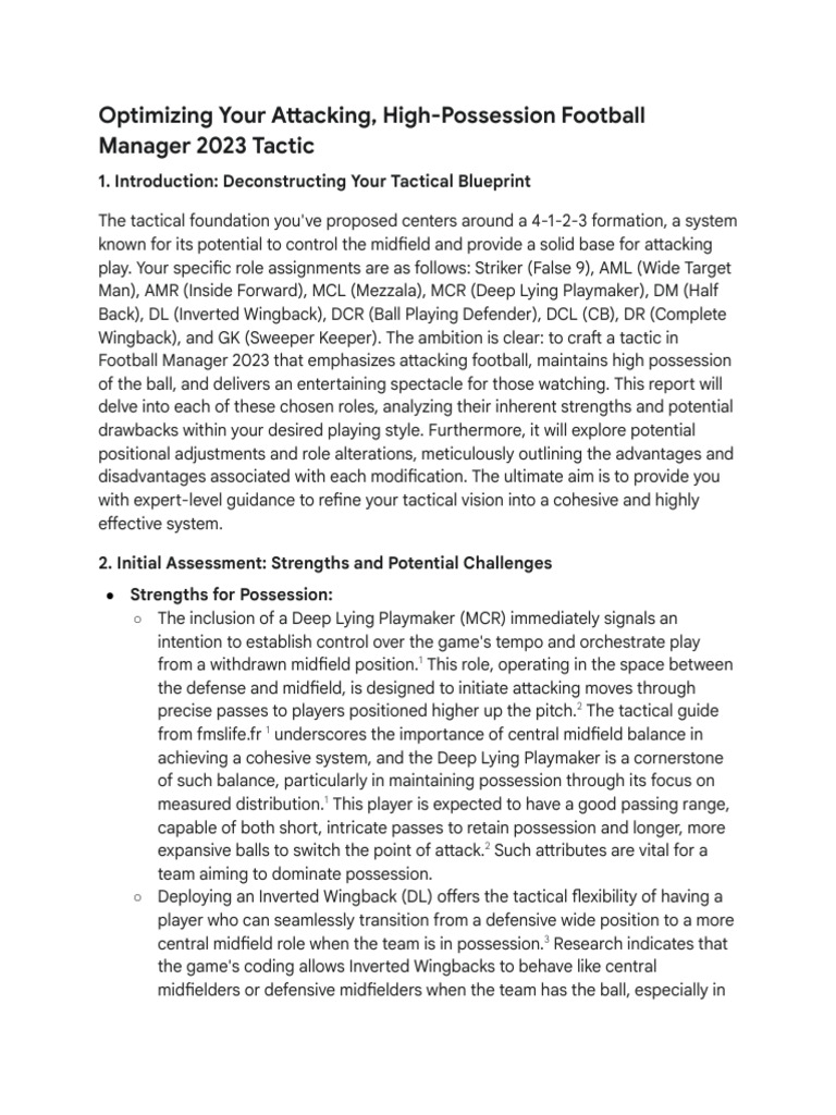 FM23 Attacking Tactic Optimization | PDF | Forward (Association Football) | Defender ...