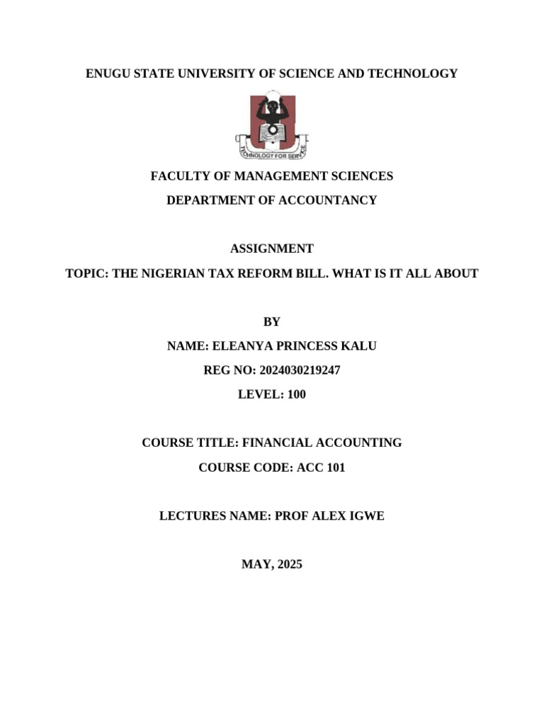 Nigerian Tax Reform Bill Overview 2025 | PDF | Taxes | Value Added Tax