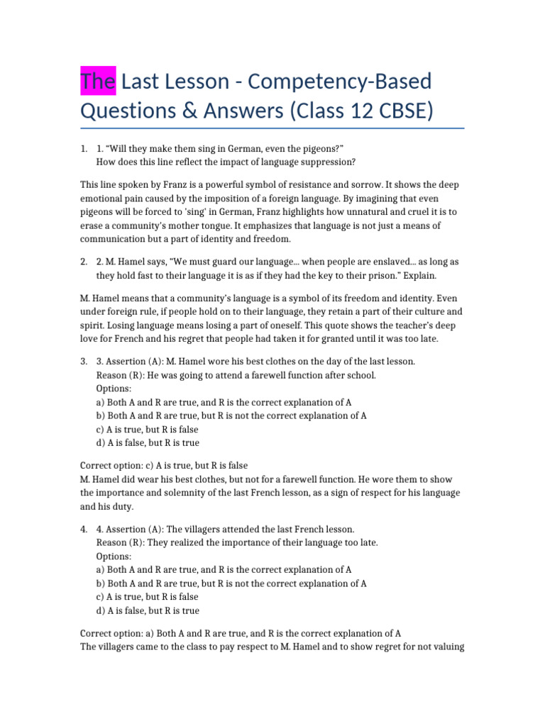 The Last Lesson: Language and Identity | PDF