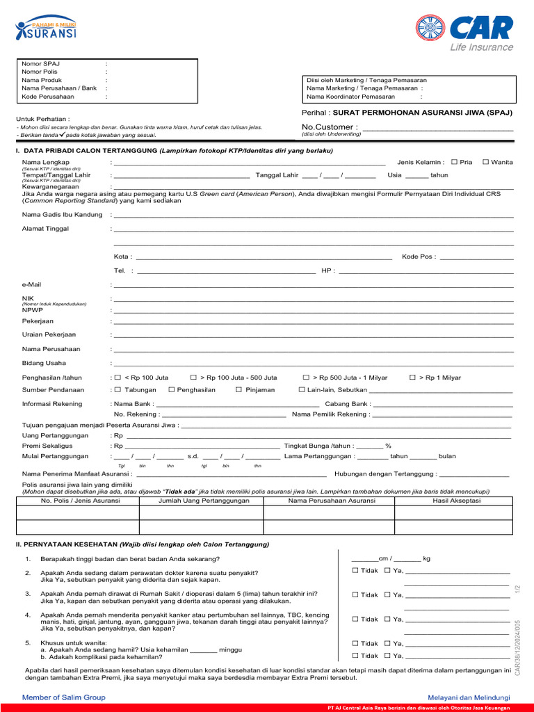 Car 38-Spaj TNP Kuesioner (122024) | PDF