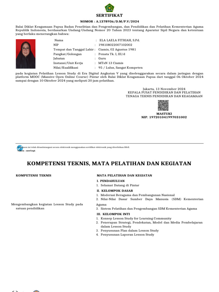 Sertifikat Pelatihan Lesson Study Di Era Digital 02-01-2025 | PDF