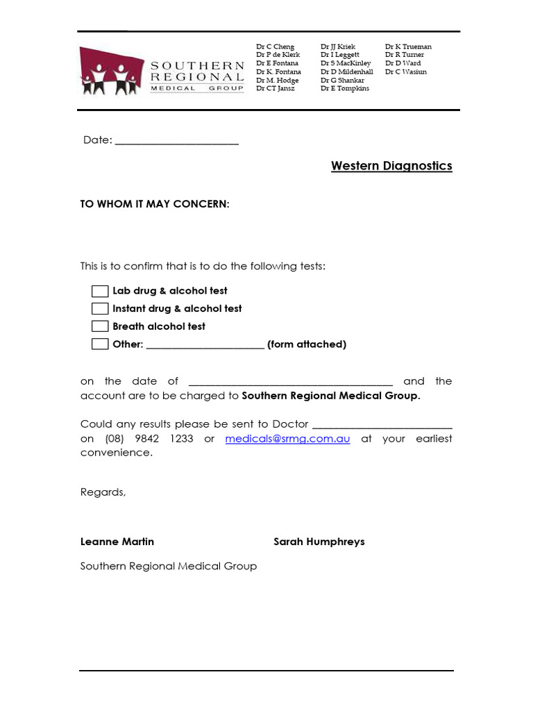 Request For D&A Screening - Western Diagnostics | PDF
