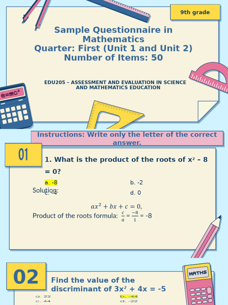 Assessment in Math 9 | PDF | Quadratic Equation | Algebra