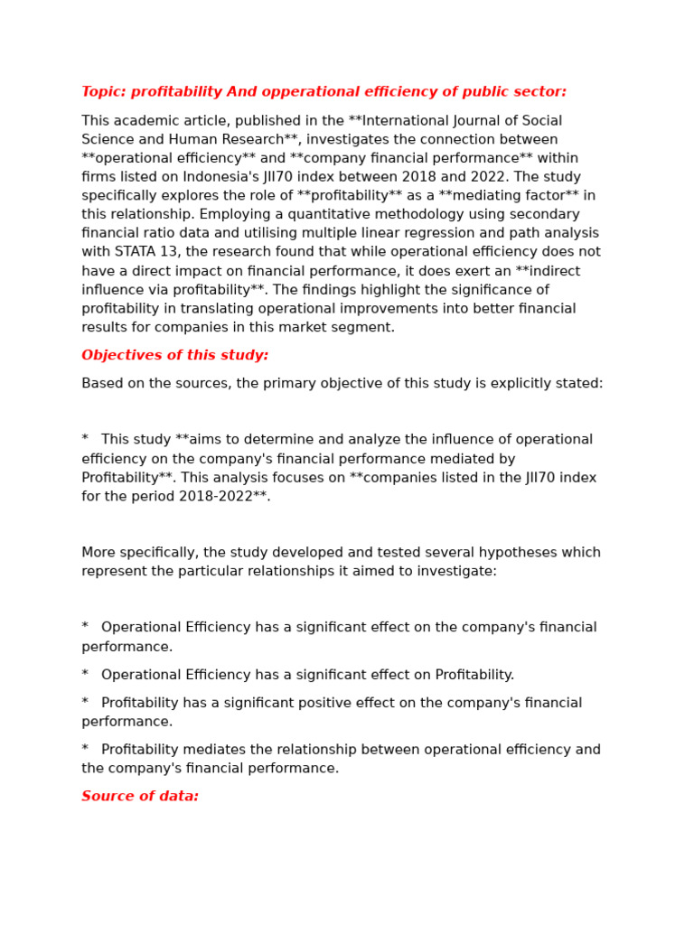 Profitability and Operational Efficiency of Public Sector | PDF ...