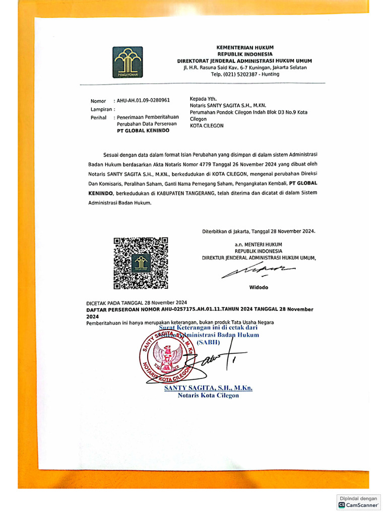 Penerimaan Pemberitahuan Perubahan Data GK AHU | PDF