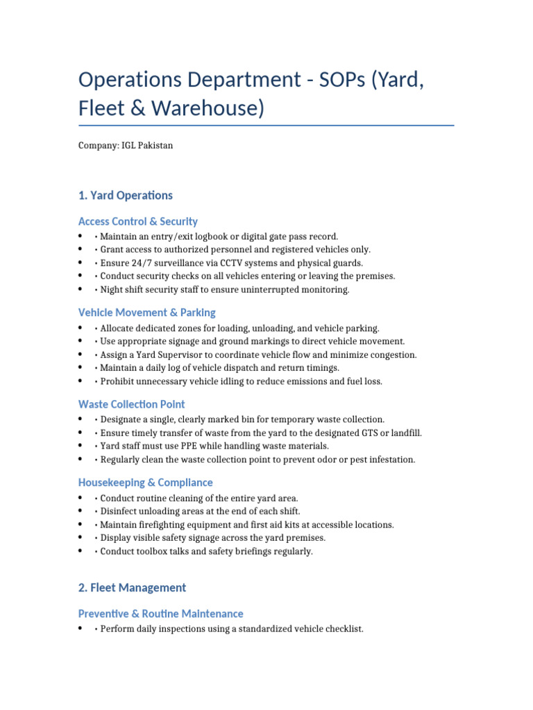 IGL Operations SOPs Professional | PDF | Warehouse | Inventory