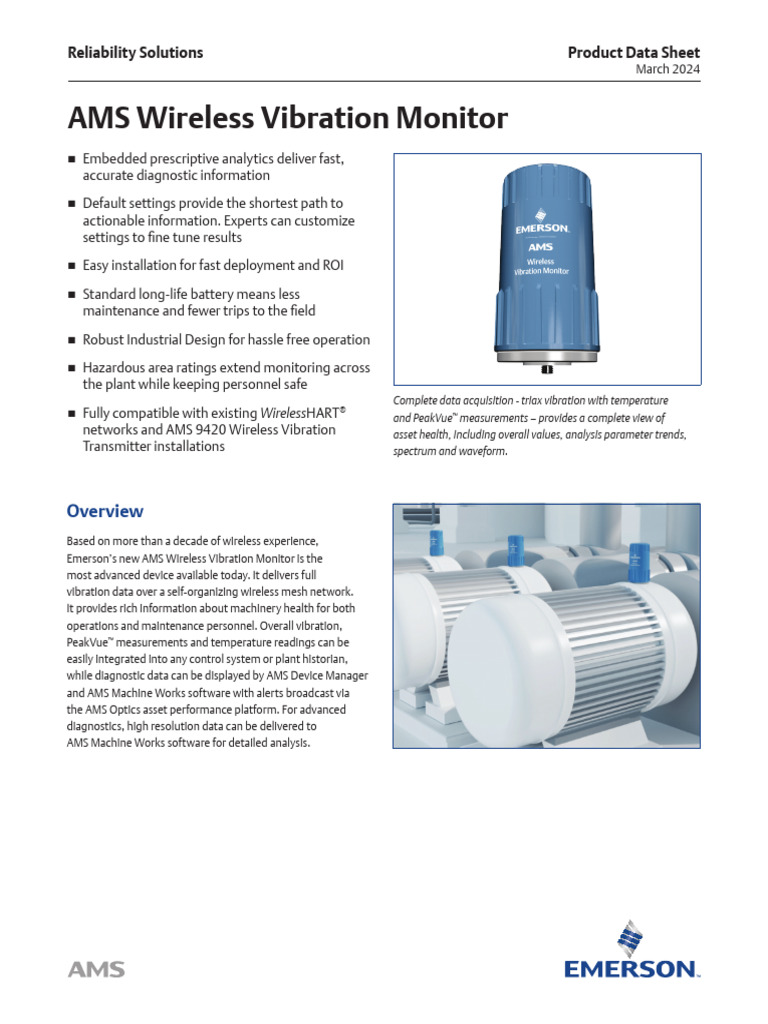 EMERSON Product Datasheet - AMS Wireless Vibration Monitor-7030352 | PDF | Hertz | Machines