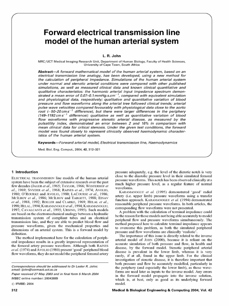 Blood - Transmission Model | PDF | Electrical Impedance | Transmission Line