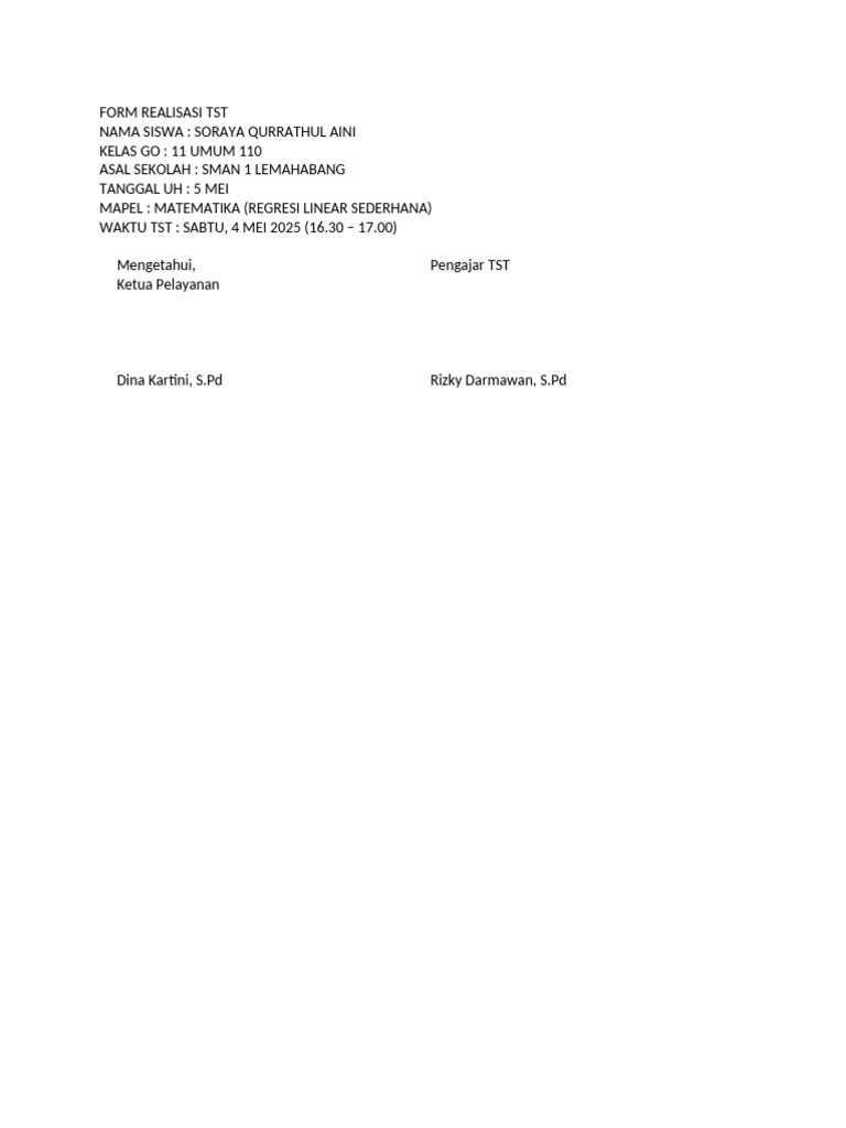 Form Realisasi TST | PDF