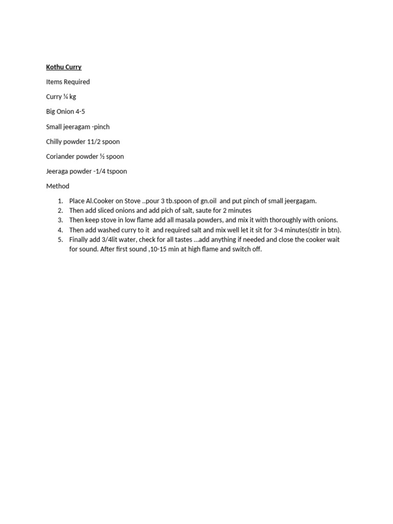 Kothu Curry | PDF