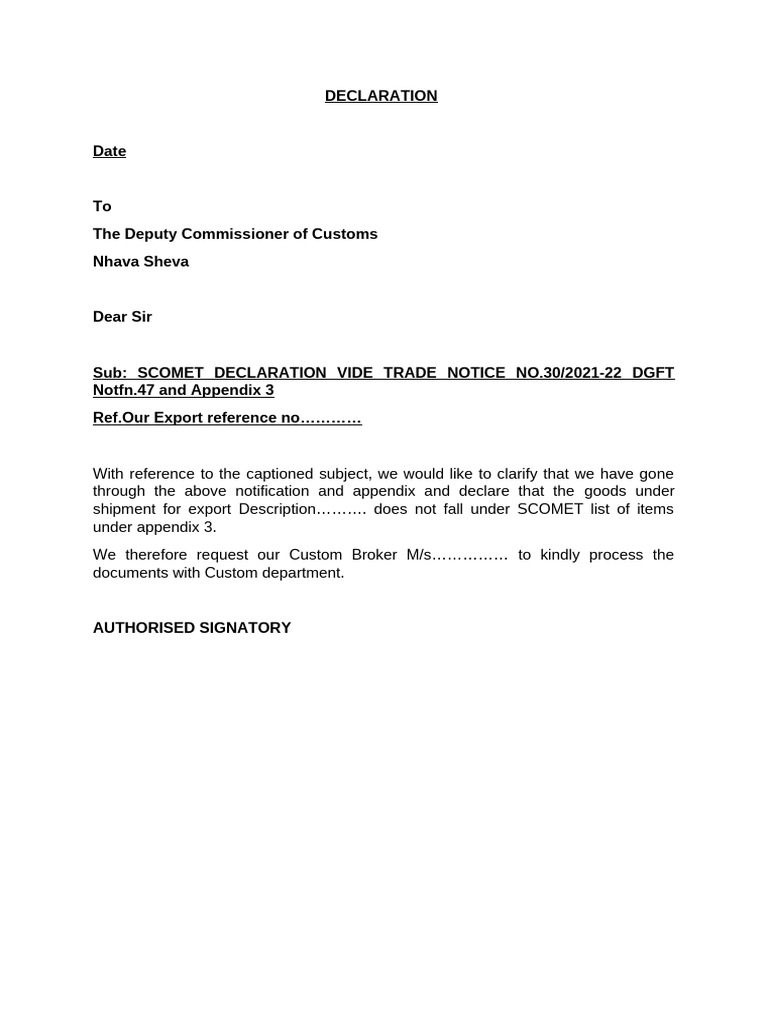 SCOMET Declaration for Export Shipment | PDF | Business