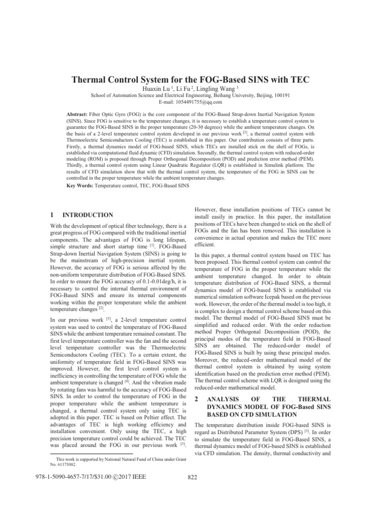 Thermal Control System For The FOG-based SINS With TEC | PDF