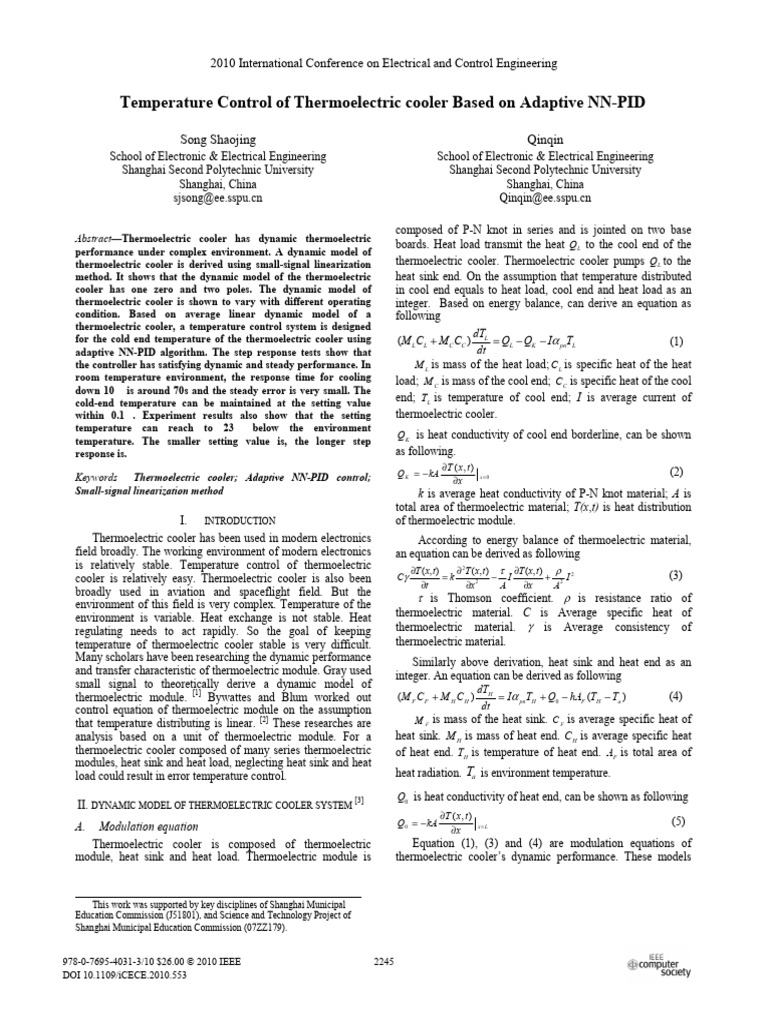 Temperature Control of Thermoelectric Cooler Based On Adaptive NN-PID | PDF | Physical Phenomena ...