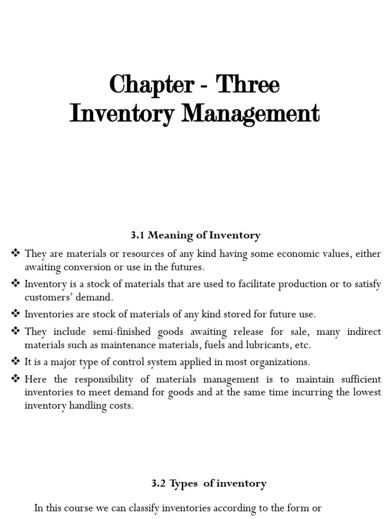 CH 3 Inventory Control S | PDF | Inventory | Lean Manufacturing
