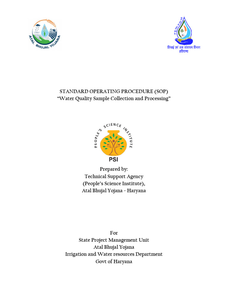 SOP for Water Quality Testing in Haryana | PDF | Water Quality | Ph