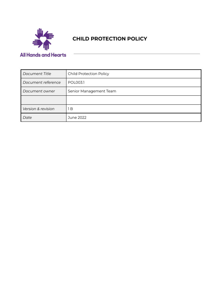 AHAH Child Protection Policy | PDF | Child Protection | Child Abuse