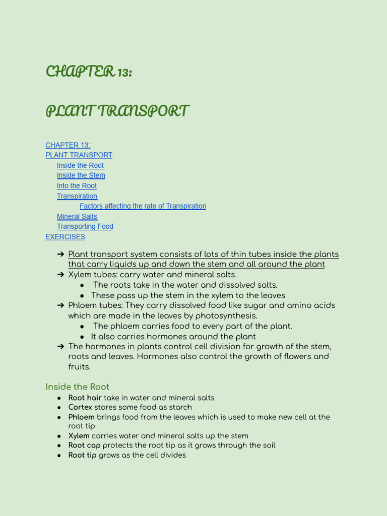 Chapter 13 PLANT TRANSPORT (BIOLOGY) | PDF | Plant Stem | Root