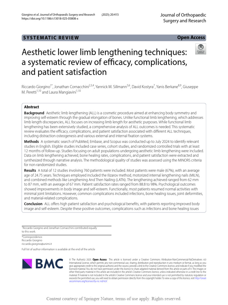 Aesthetic Lower Limb Lengthening Techniques a Syst | PDF | Systematic Review | Ankle