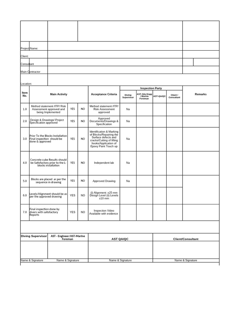 Installation of Block Marine Checklist | PDF | Underwater Diving ...