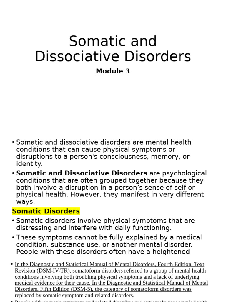 Understanding Somatic and Dissociative Disorders | PDF | Dissociation ...