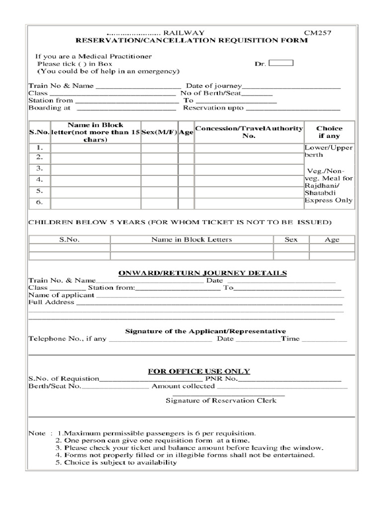 8th Railway Reservation Form | PDF