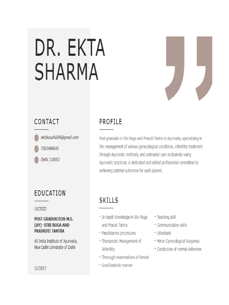 Resume DR Ekta | PDF