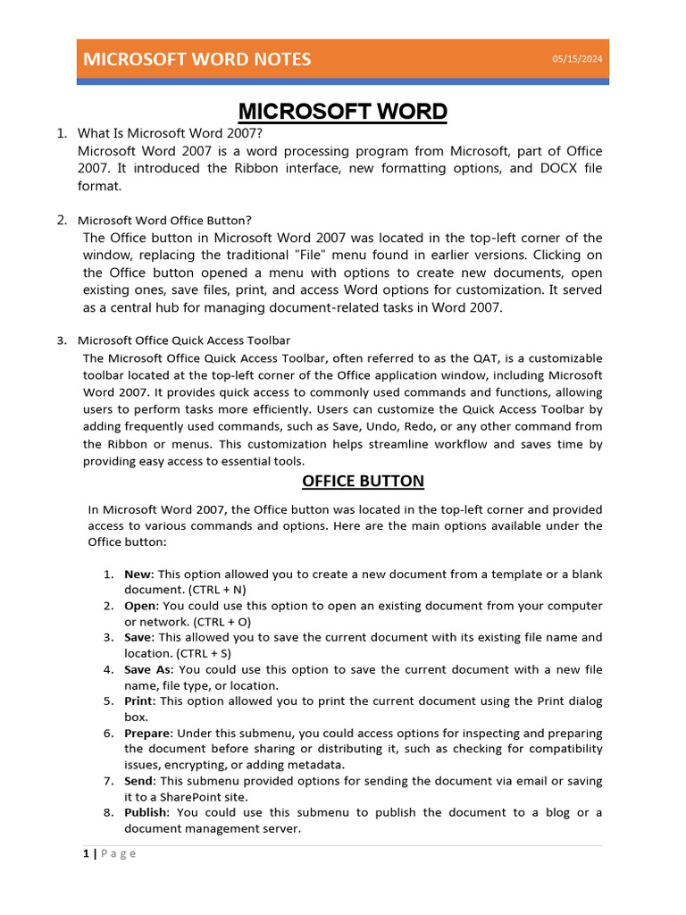Microsoft Word 2007 Features Overview | PDF | Hyperlink | Microsoft Word