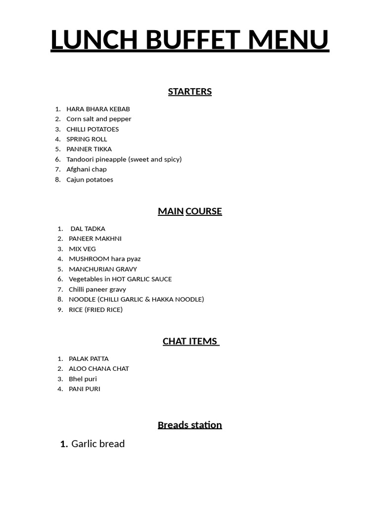Lunch Buffet Final Menu | PDF