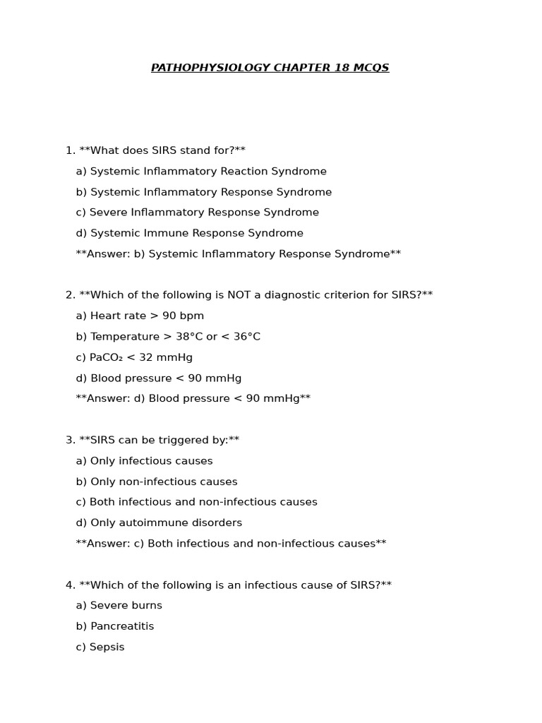 SIRS Pathophysiology MCQs Guide | PDF | Inflammation | Interleukin 10