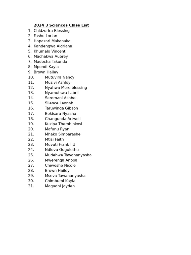 3S 2025 Class List | PDF