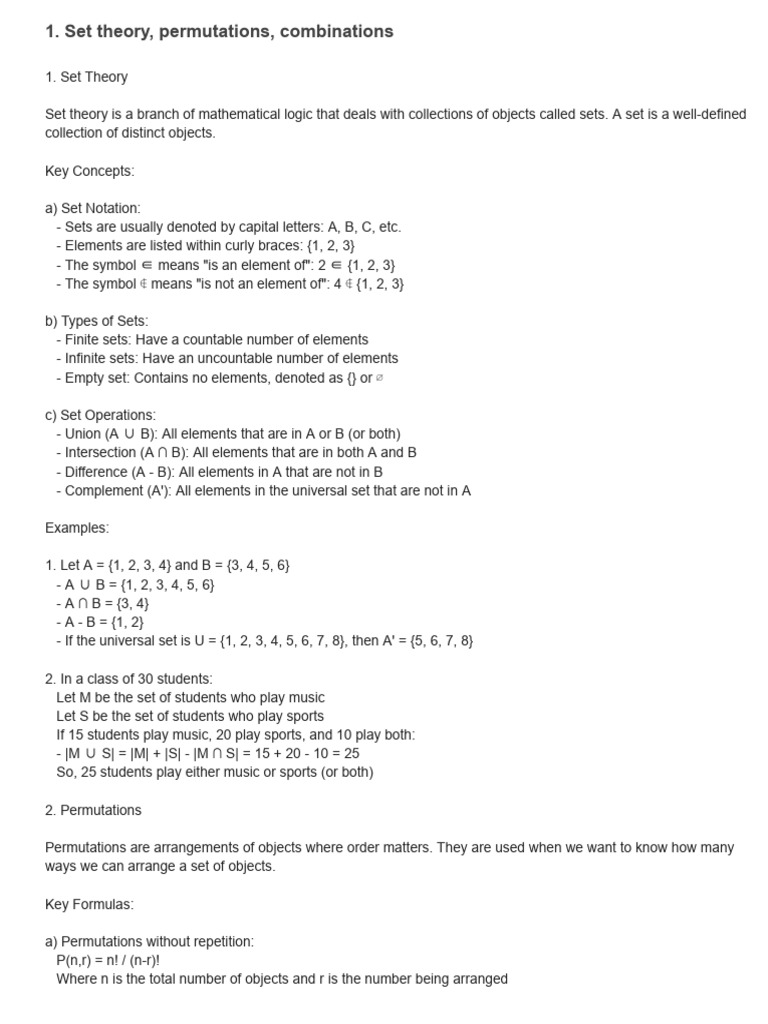 Statistics Top Wise Important Formulas | PDF | Set (Mathematics ...