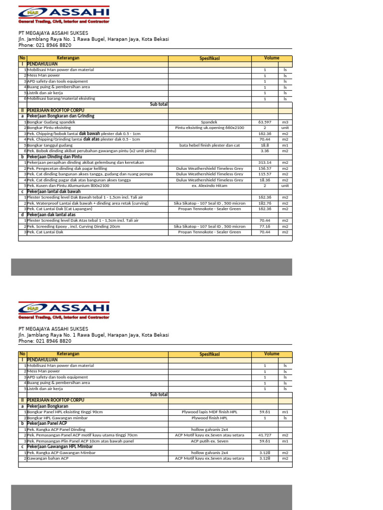 Penawaran Rooftop Corpu Dan Musholla BPHO | PDF