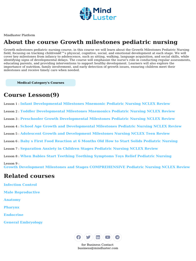 Growth Milestones Pediatric Nursing Course Content | PDF