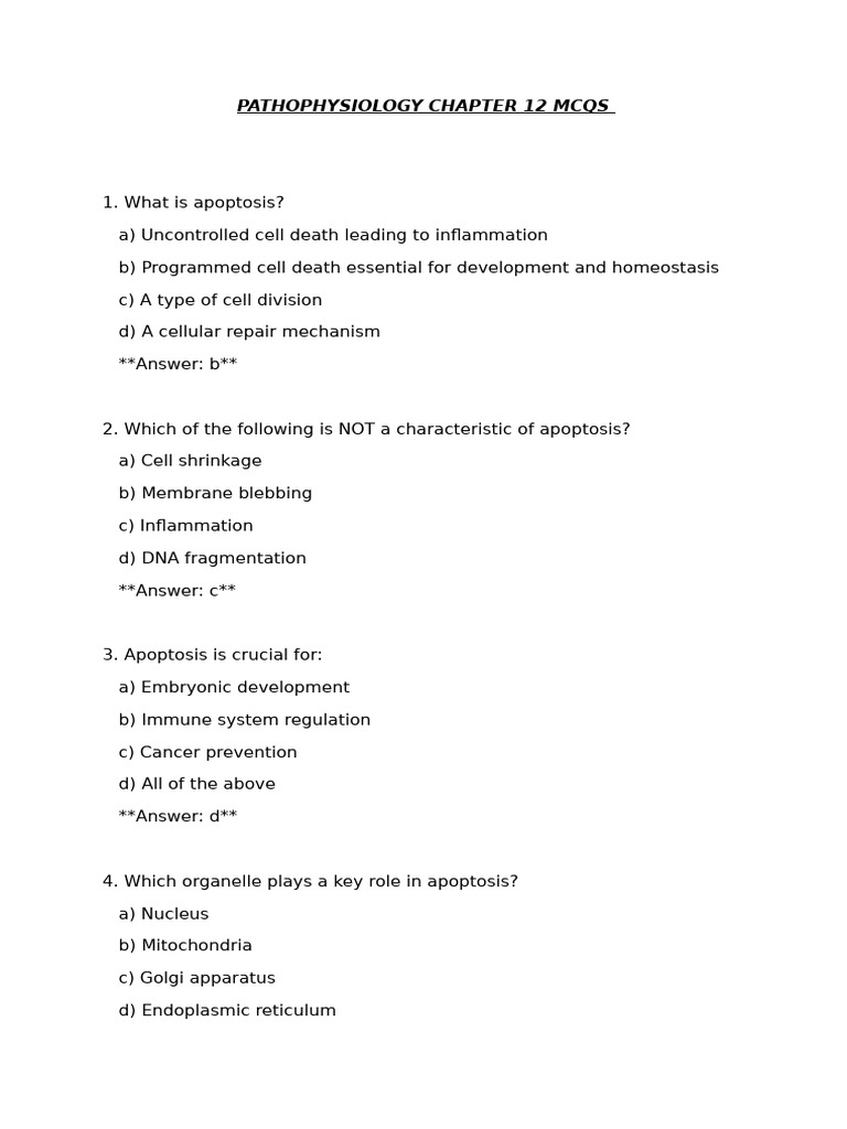 Pathophysiology Chapter 12 Mcqs | PDF | Apoptosis | Caspase 3