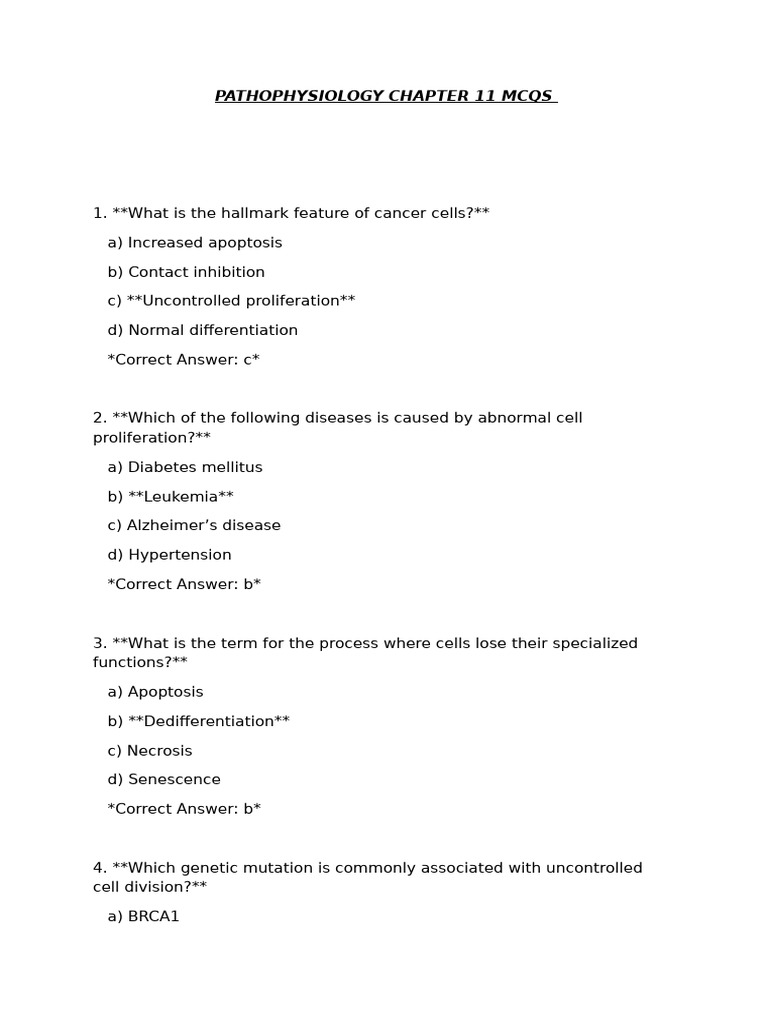 pathophysiology chapter 11 MCQS | PDF | Cell Cycle | P53